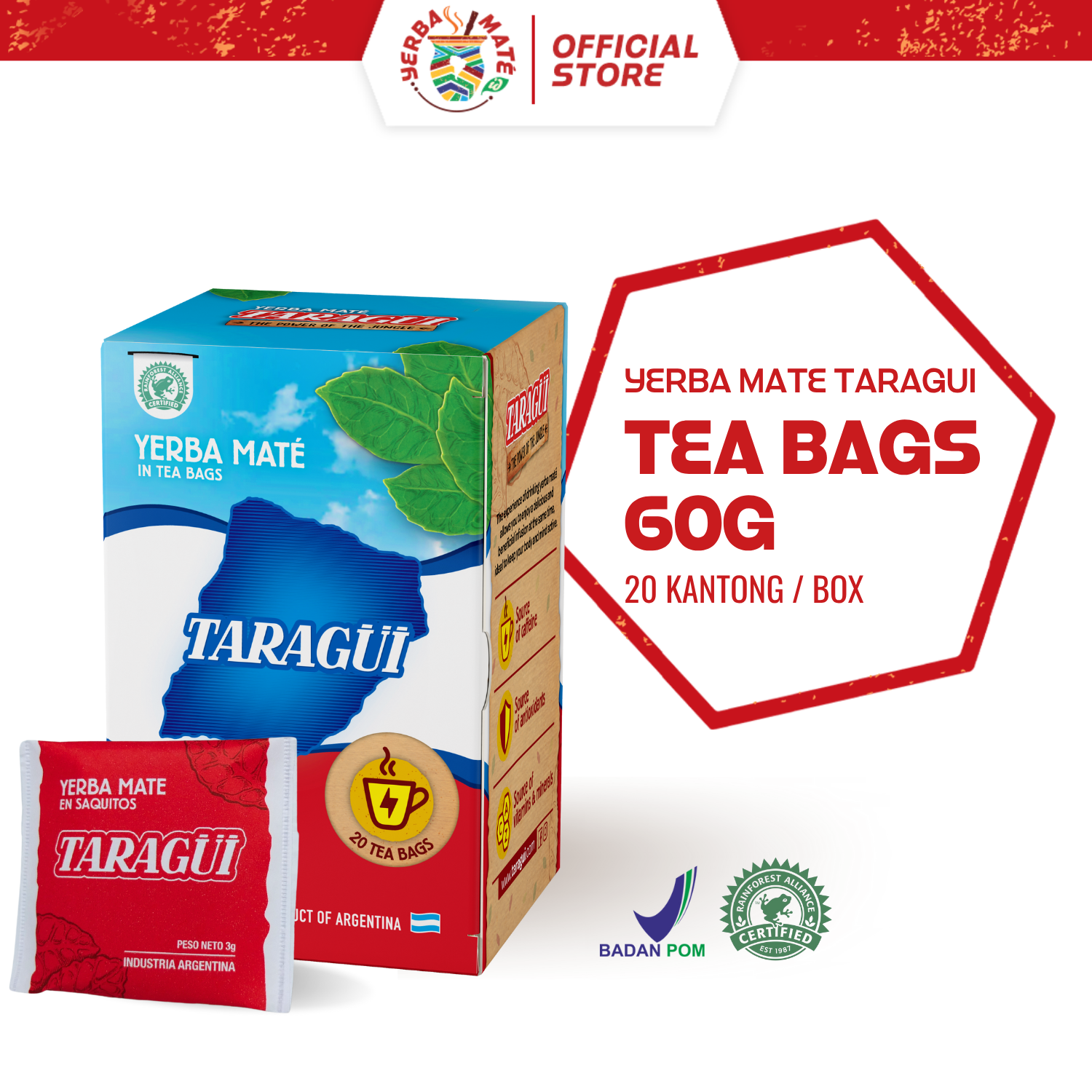 Taragui Yerba Mate Tea Bags 60g | Teh Celup Botanikal Argentina – Yerba ...