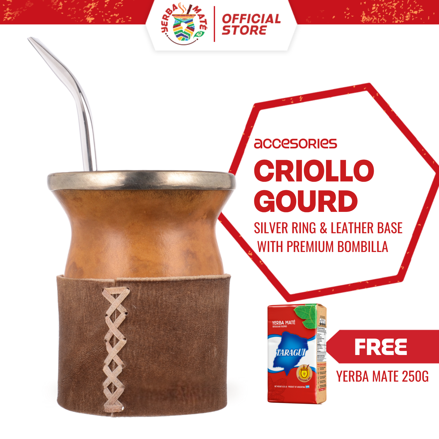 Yerba Mate Gourd Criollo | Silver Straw & Yerba Mate 250g - Chiseled ...